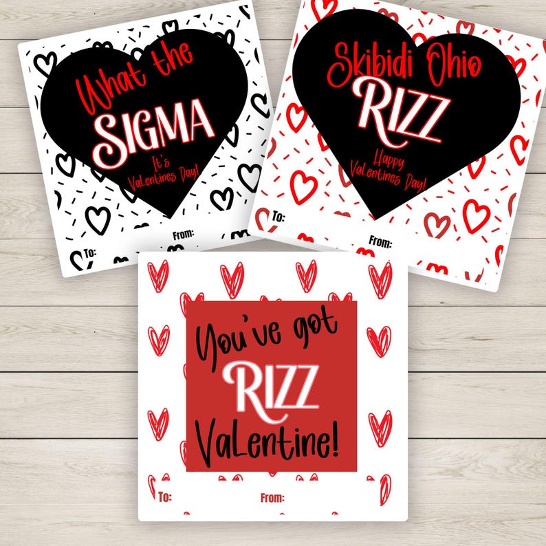 Funny Kids Slang Skibidi, Ohio,rizz Printable Valentine Cards 3x3 ...