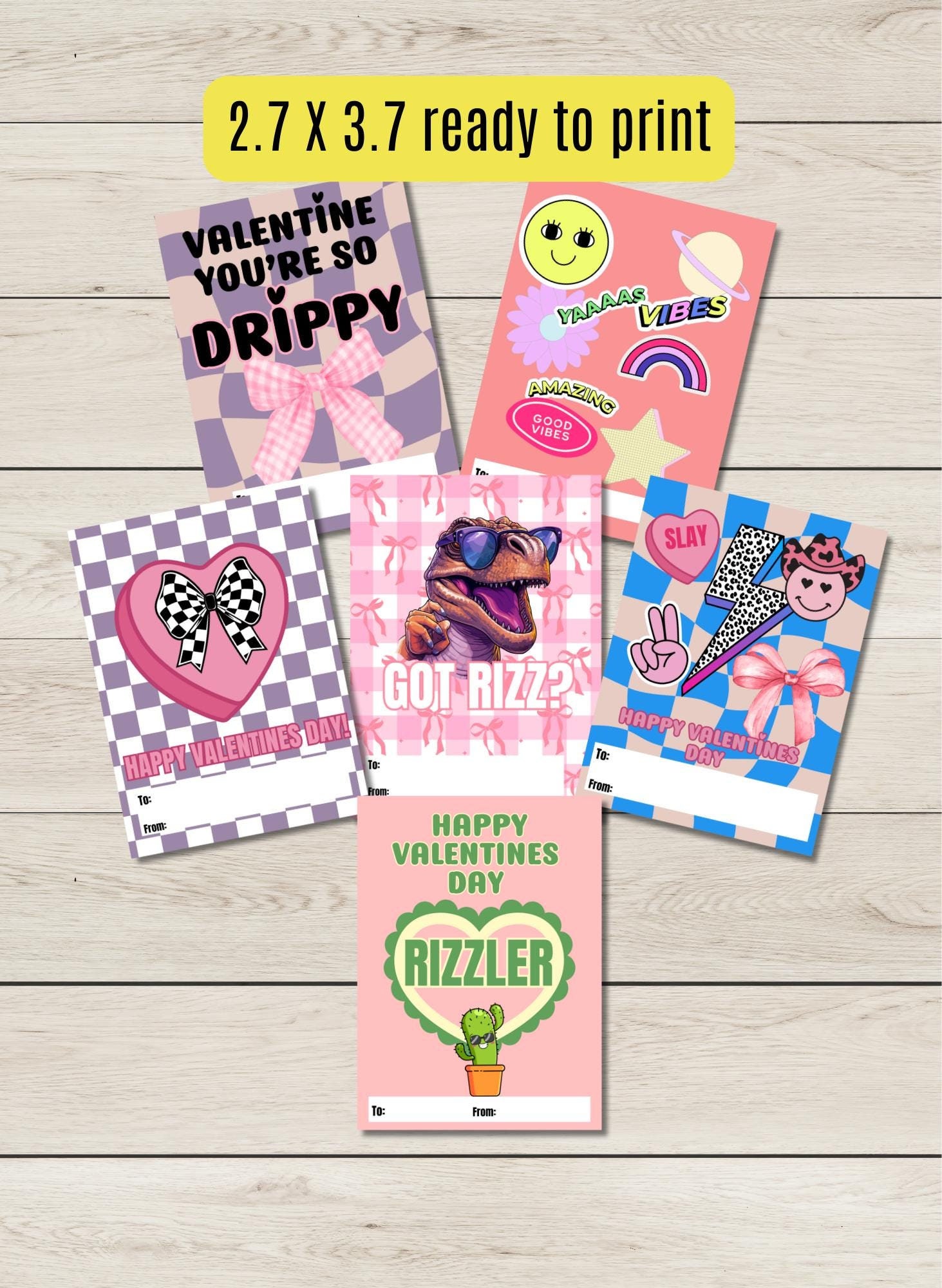 Tween Girl, Kids Slang Skibidi, Rizz Printable Valentine Cards 3x3 ...