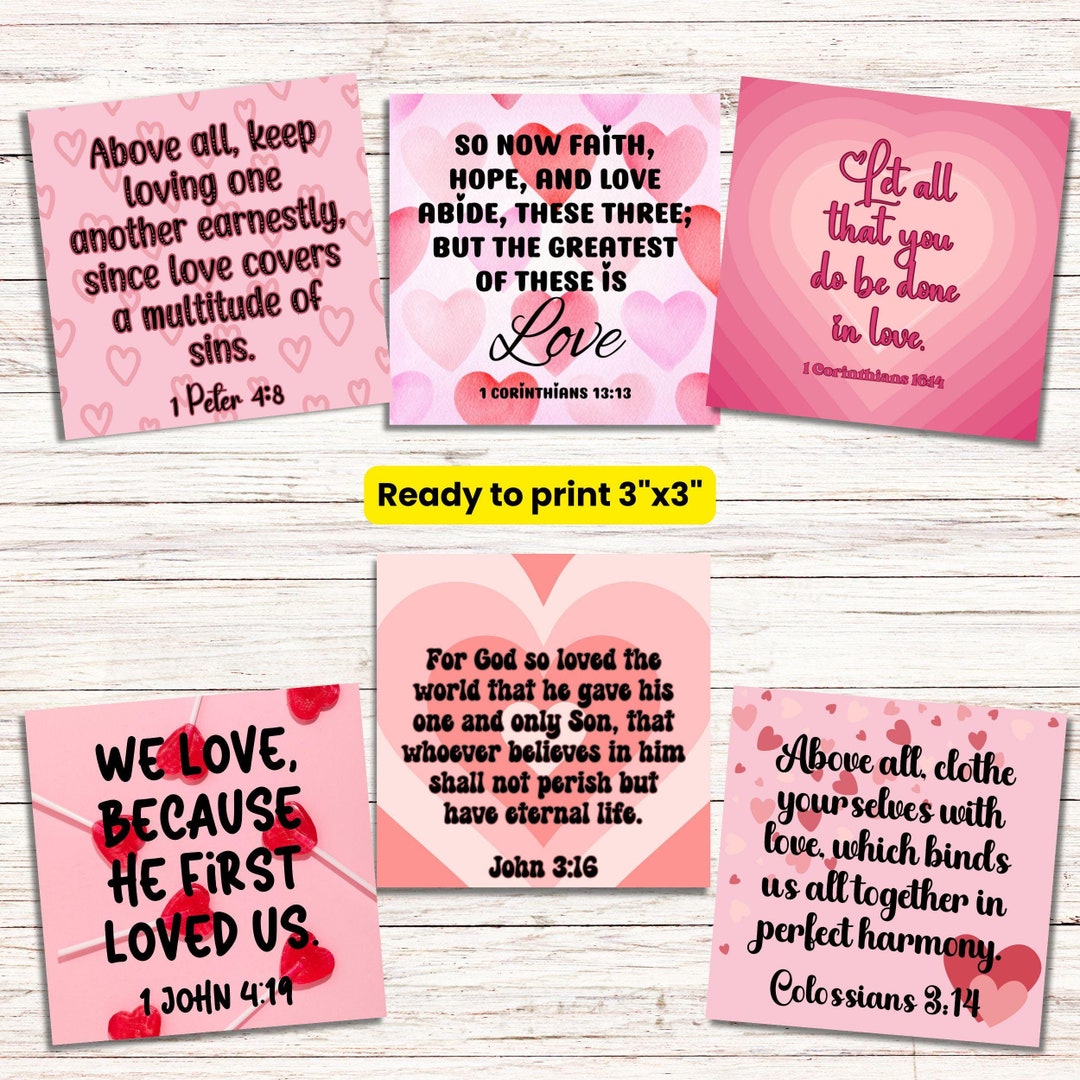Bible Verse Printable Cards 3x3, Love Scripture Cards, God's Love Cards ...