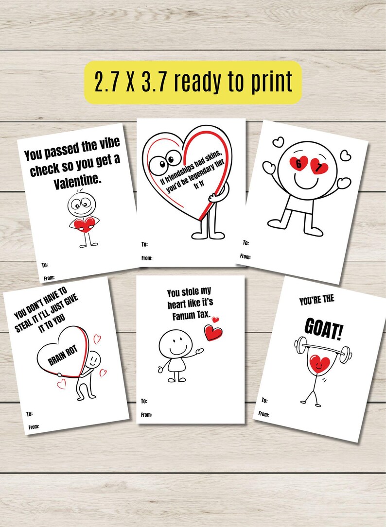 Gen ALPHA Slang Valentine Cards Kids Slang, Stick Figure, Printable ...