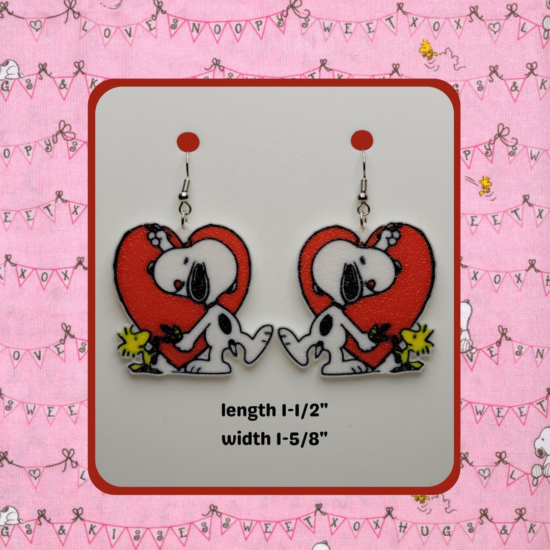 Snoopy Earrings for Valentines, Snoopy Valentine Earrings, Snoopy ...