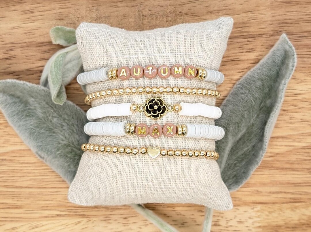 Custom Letter Bracelet, Personalized Bracelet Stack, Beaded Letter ...