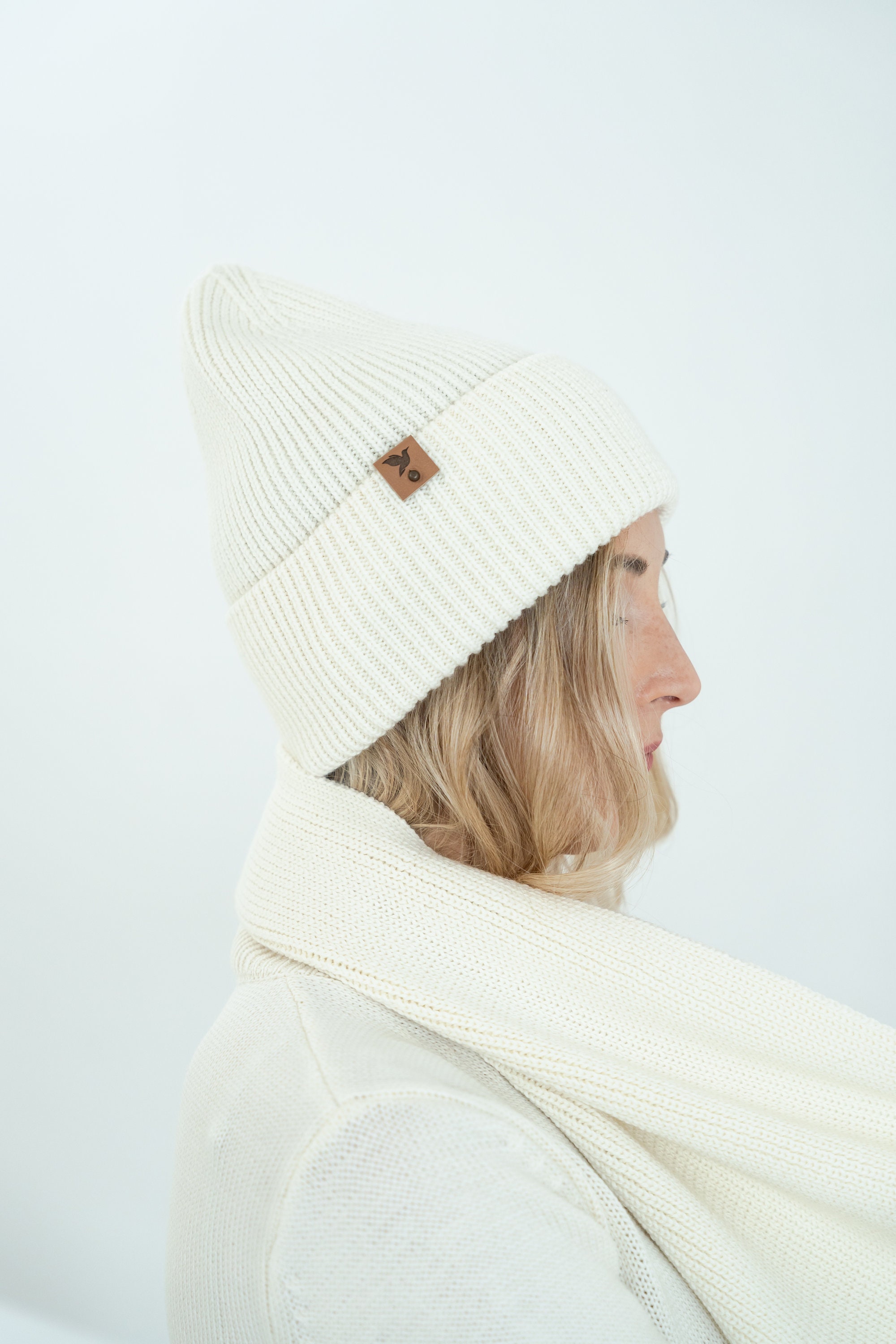 White Hat 100% Merino Wool Beanie Milk White Knit Hat Unisex Women ...