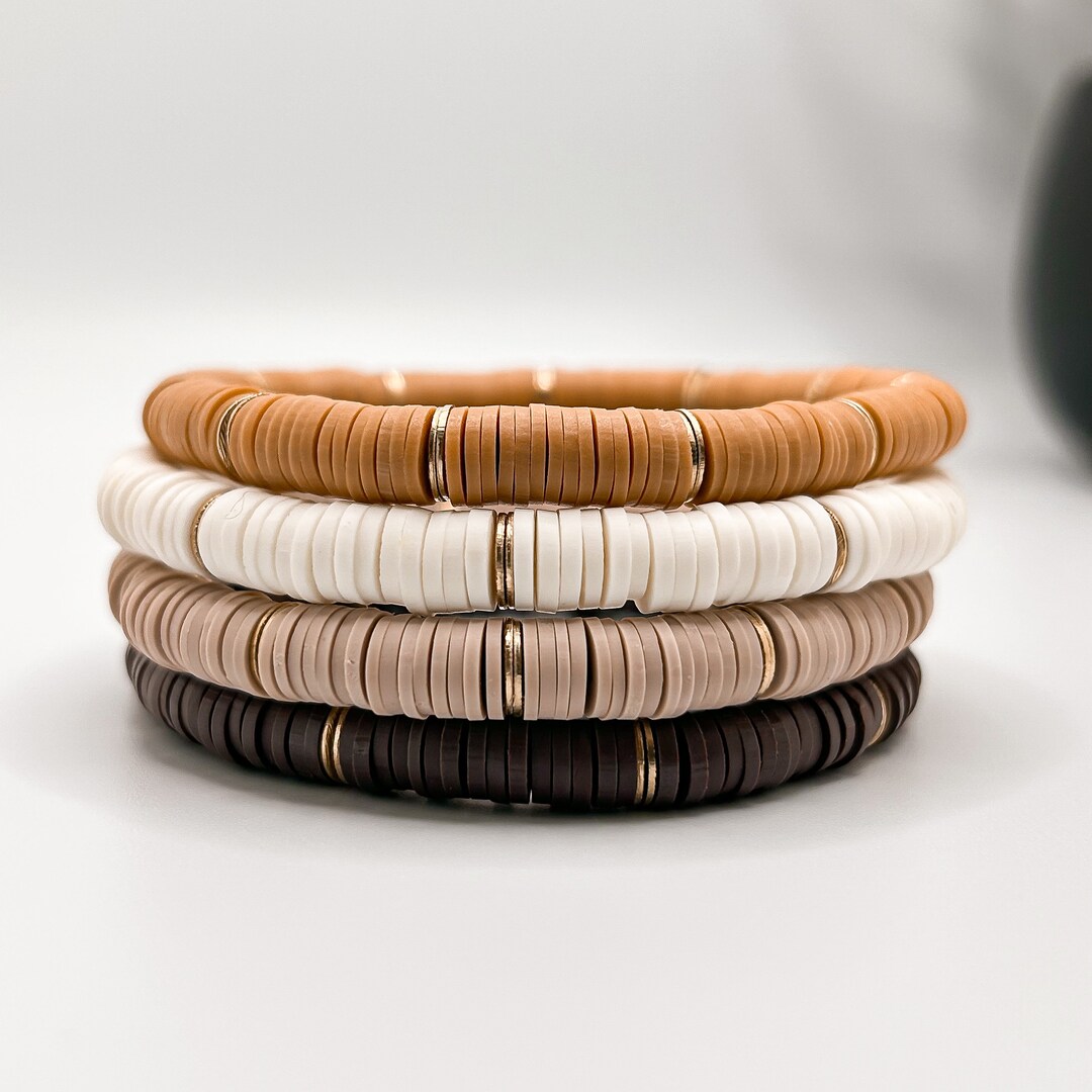 Neutral Heishi Bracelet Gold Brushed Discs Stacking Stretch Bracelet Womens Bracelet Jewelry ...