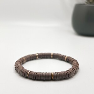 Neutral Heishi Bracelet Gold Brushed Discs Stacking Stretch Bracelet Womens Bracelet Jewelry ...