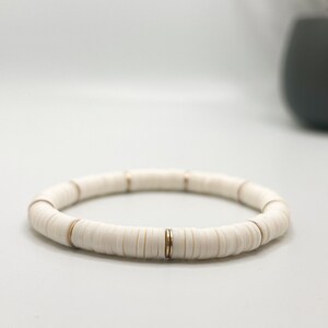 Neutral Heishi Bracelet Gold Brushed Discs Stacking Stretch Bracelet Womens Bracelet Jewelry ...