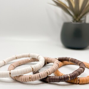 Neutral Heishi Bracelet Gold Brushed Discs Stacking Stretch Bracelet Womens Bracelet Jewelry ...