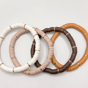 Neutral Heishi Bracelet Gold Brushed Discs Stacking Stretch Bracelet Womens Bracelet Jewelry ...