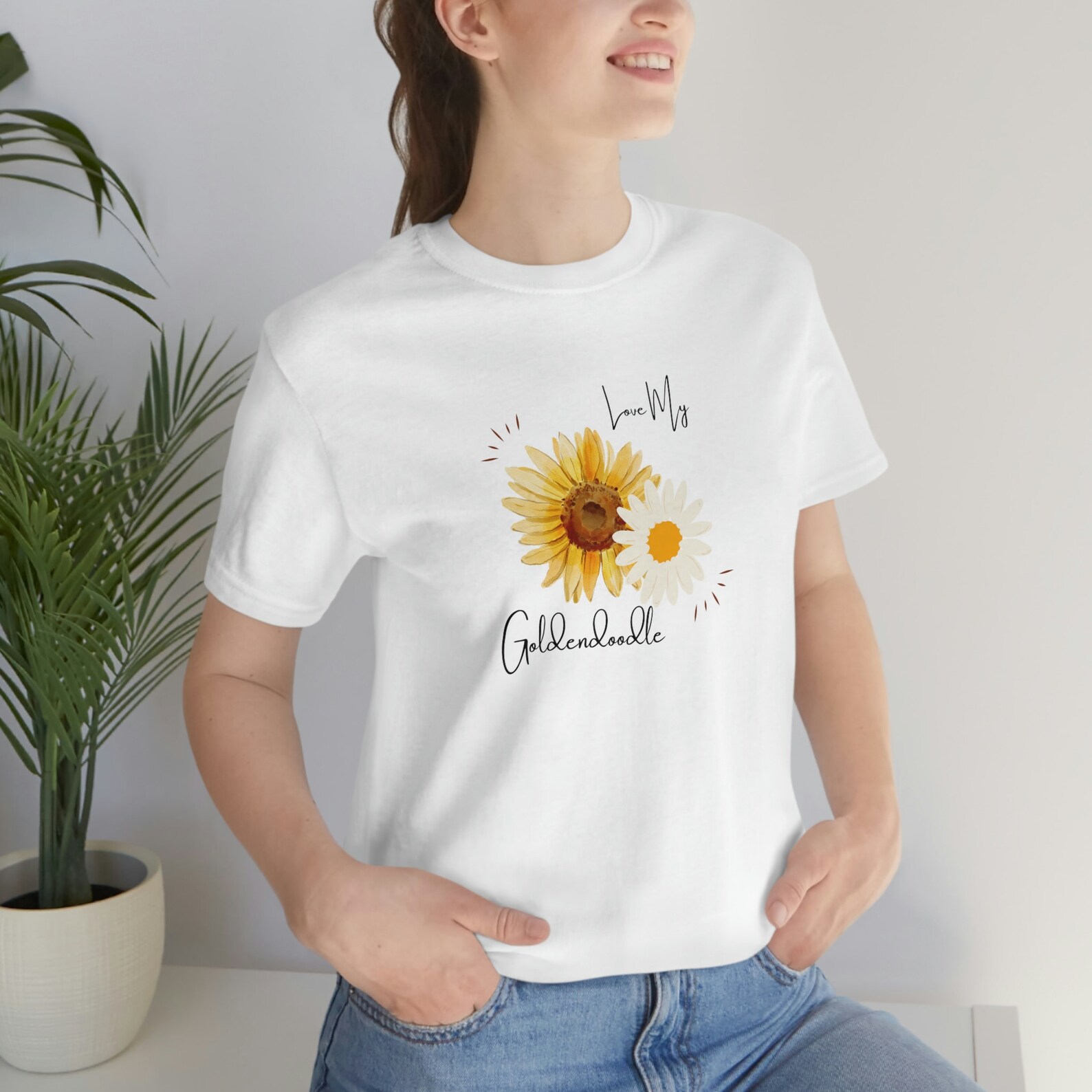 Goldendoodle Dog T-shirt With Springtime Daisy Flowers Doodle - Etsy