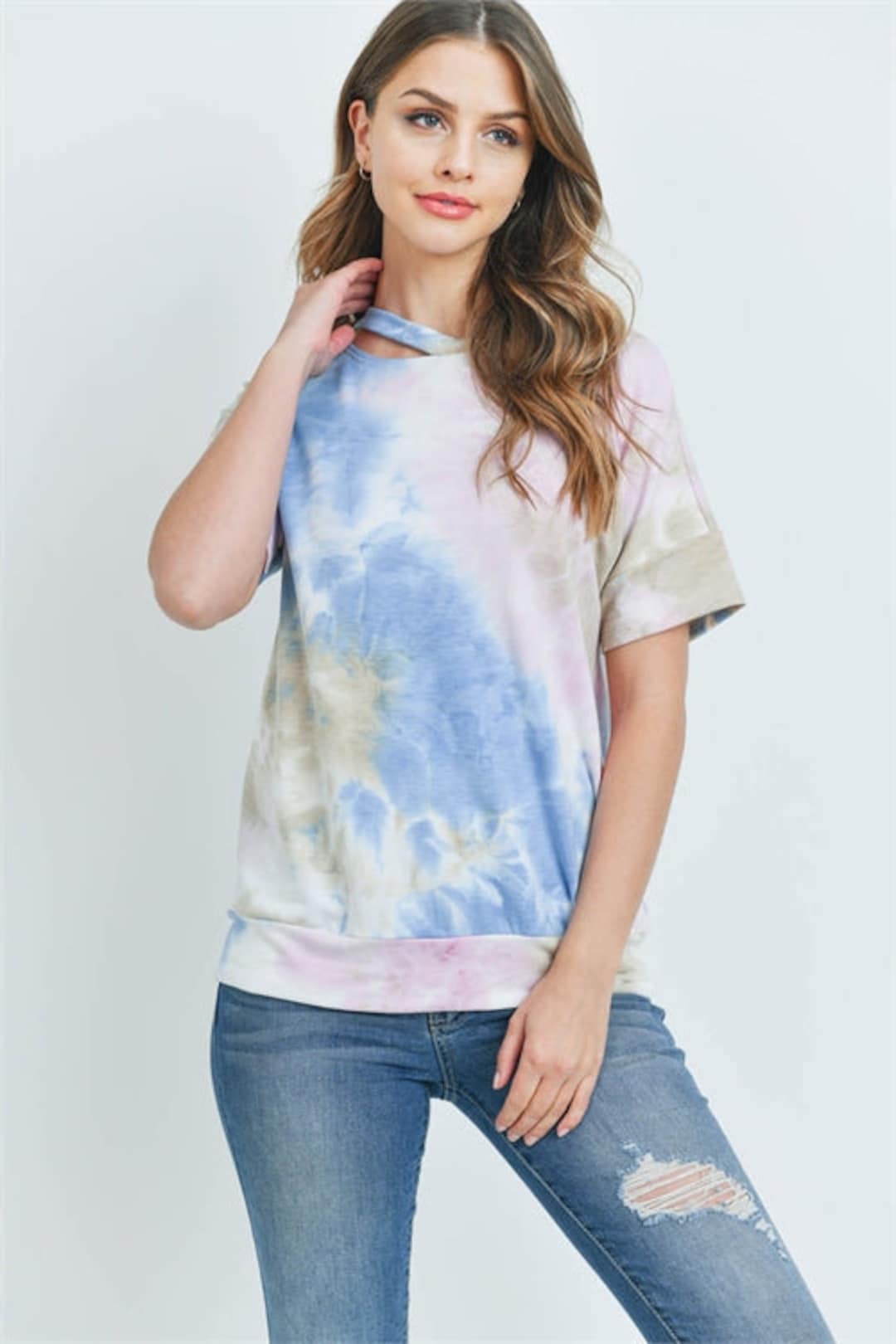 Cutout Neckline Tie Dye Banded Hem Top - Etsy