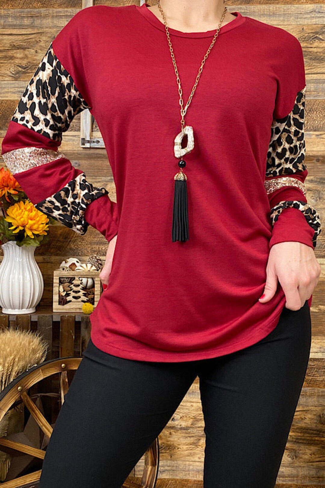 Burgundy W/ Leopard and Gold Top - Etsy