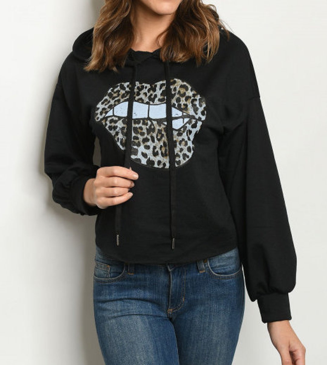 Leopard Distressed Lips Hoodie - Etsy