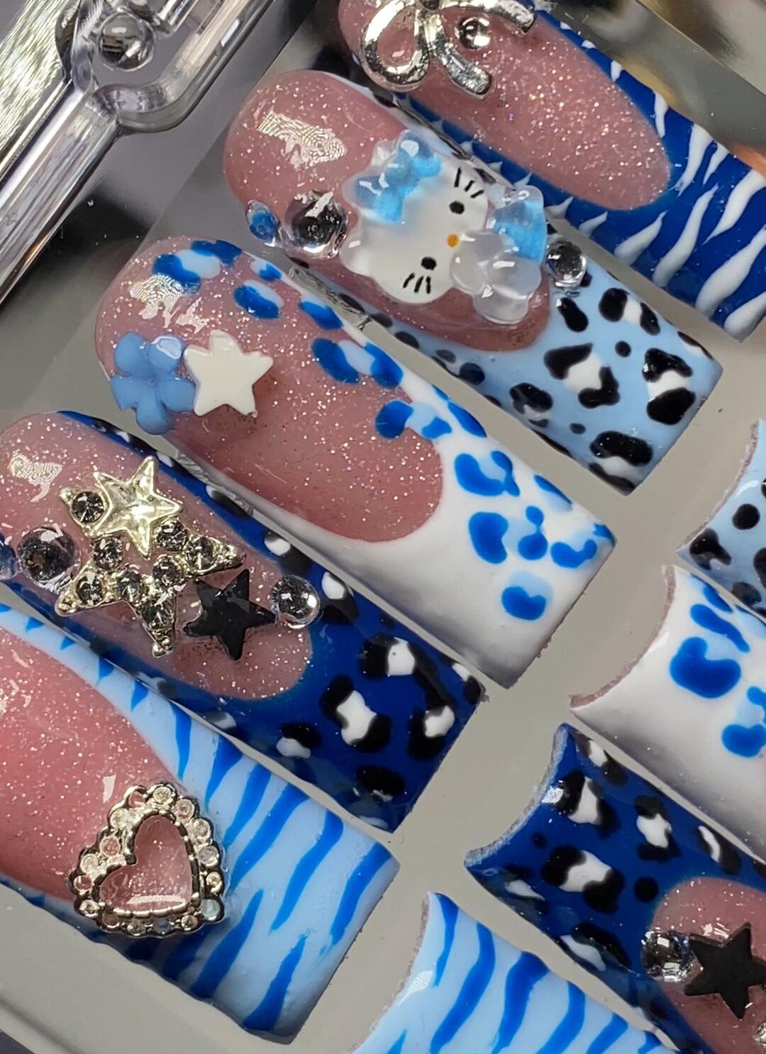Blue Hello Kitty Design Press on Nails With Charms - Etsy