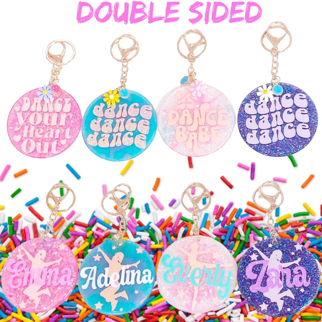 Personalized Girls Dance Keychains, Custom Glitter Dancer Keychains ...