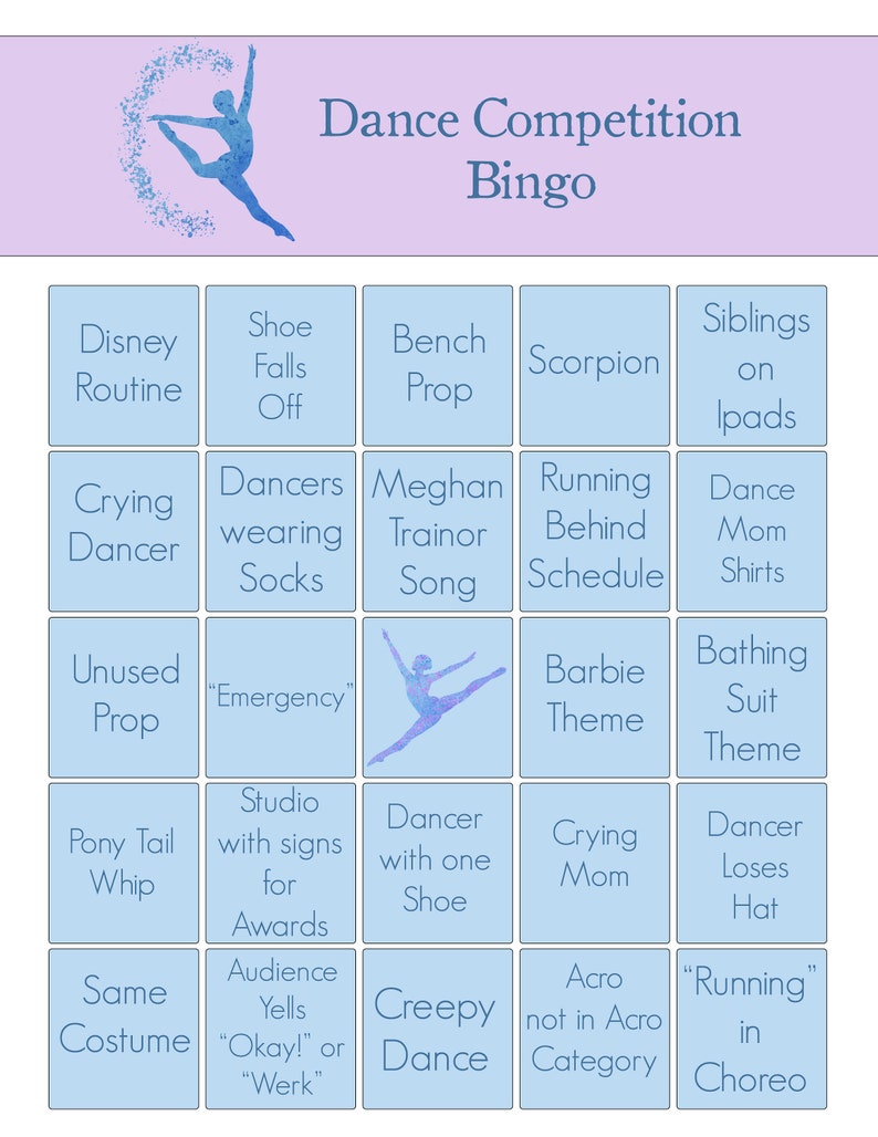 Printable Dance Competition Bingo Cards - 22 Variations! - Etsy
