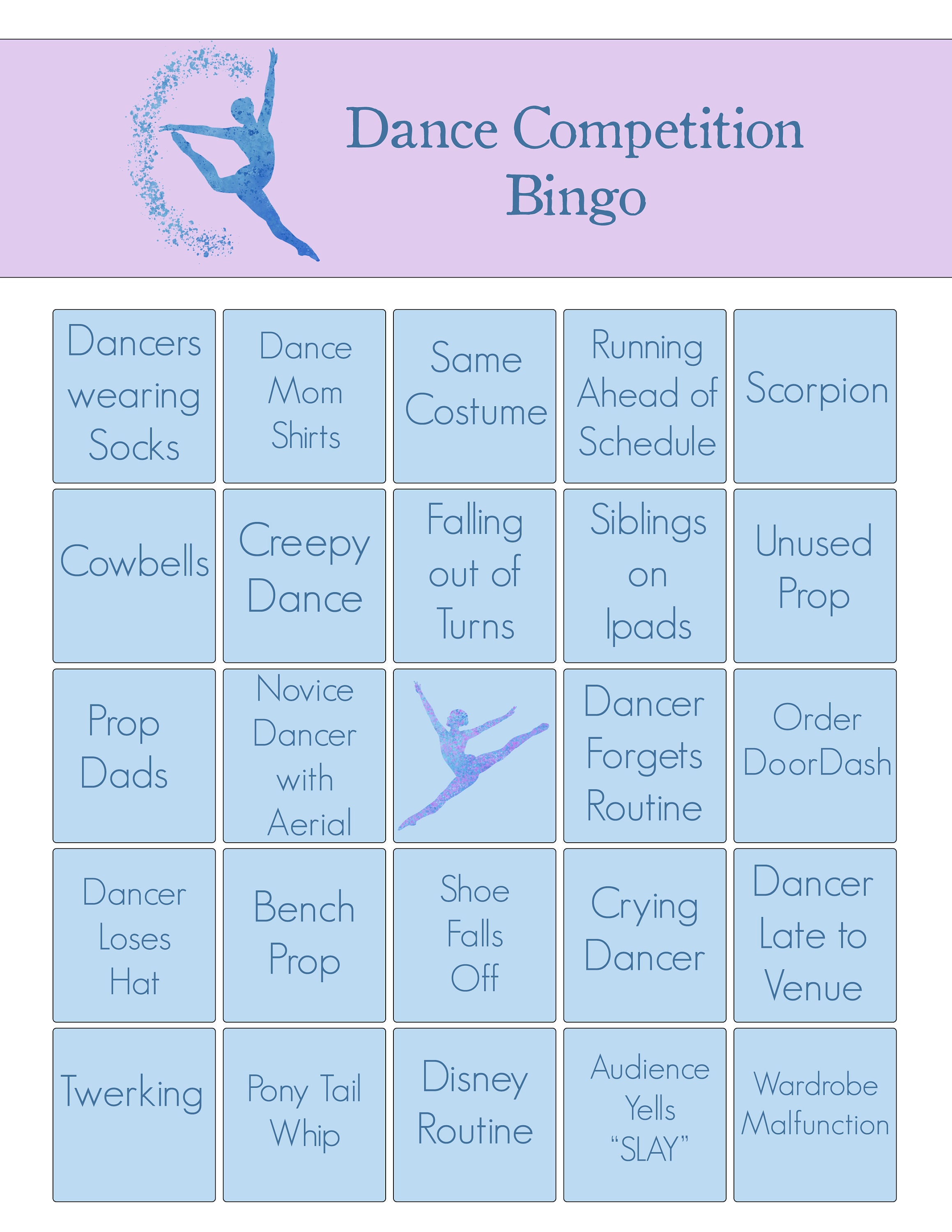 Printable Dance Competition Bingo Cards 22 Variations - Etsy