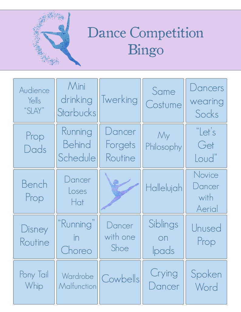 Printable Dance Competition Bingo Cards - 22 Variations! - Etsy
