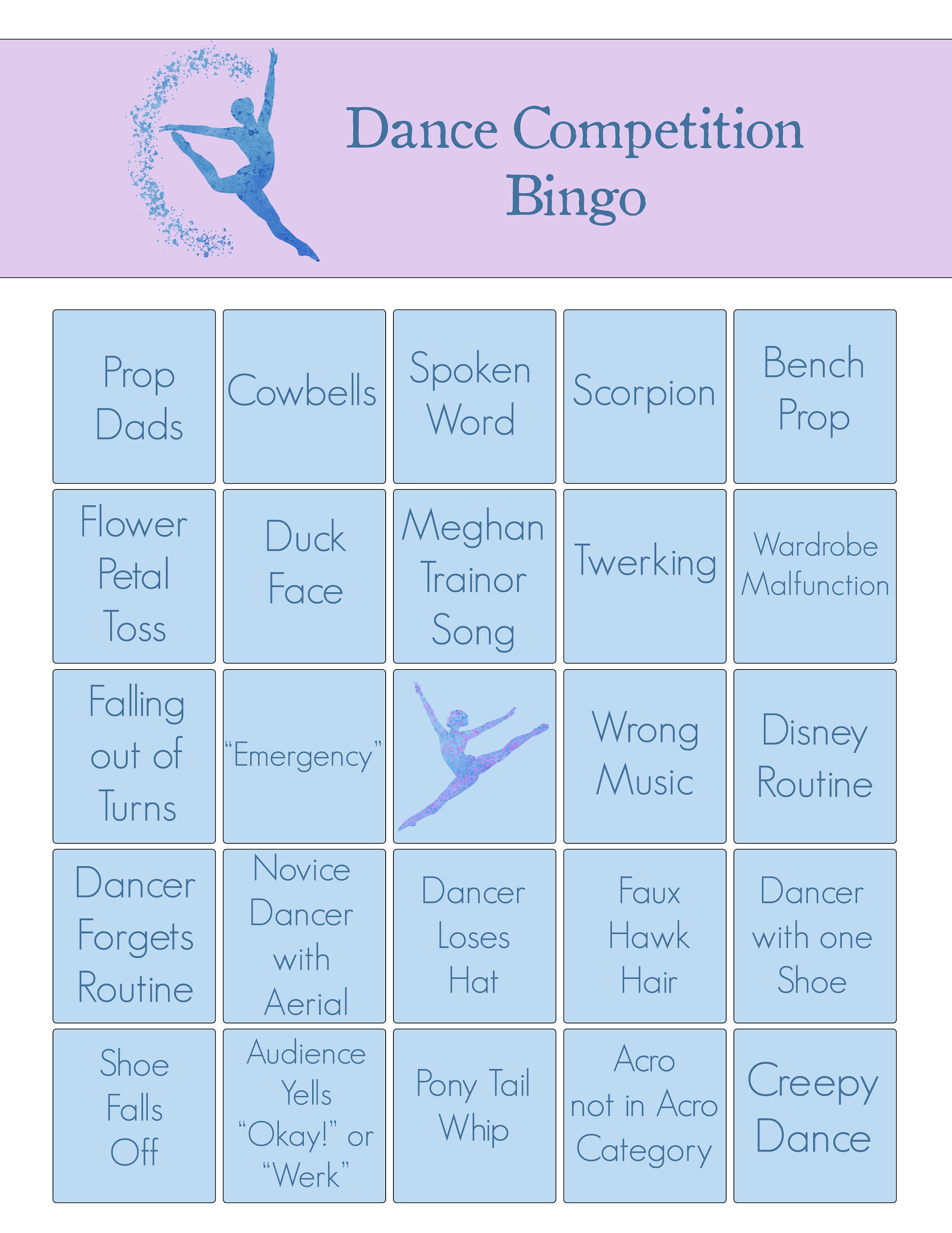 Printable Dance Competition Bingo Cards 22 Variations - Etsy