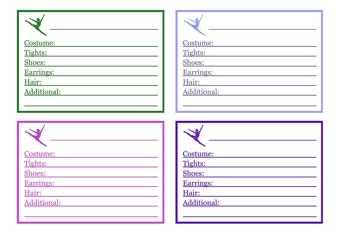 8 Colors Dance Competition Costume Cards & Results Sheet Download - Etsy