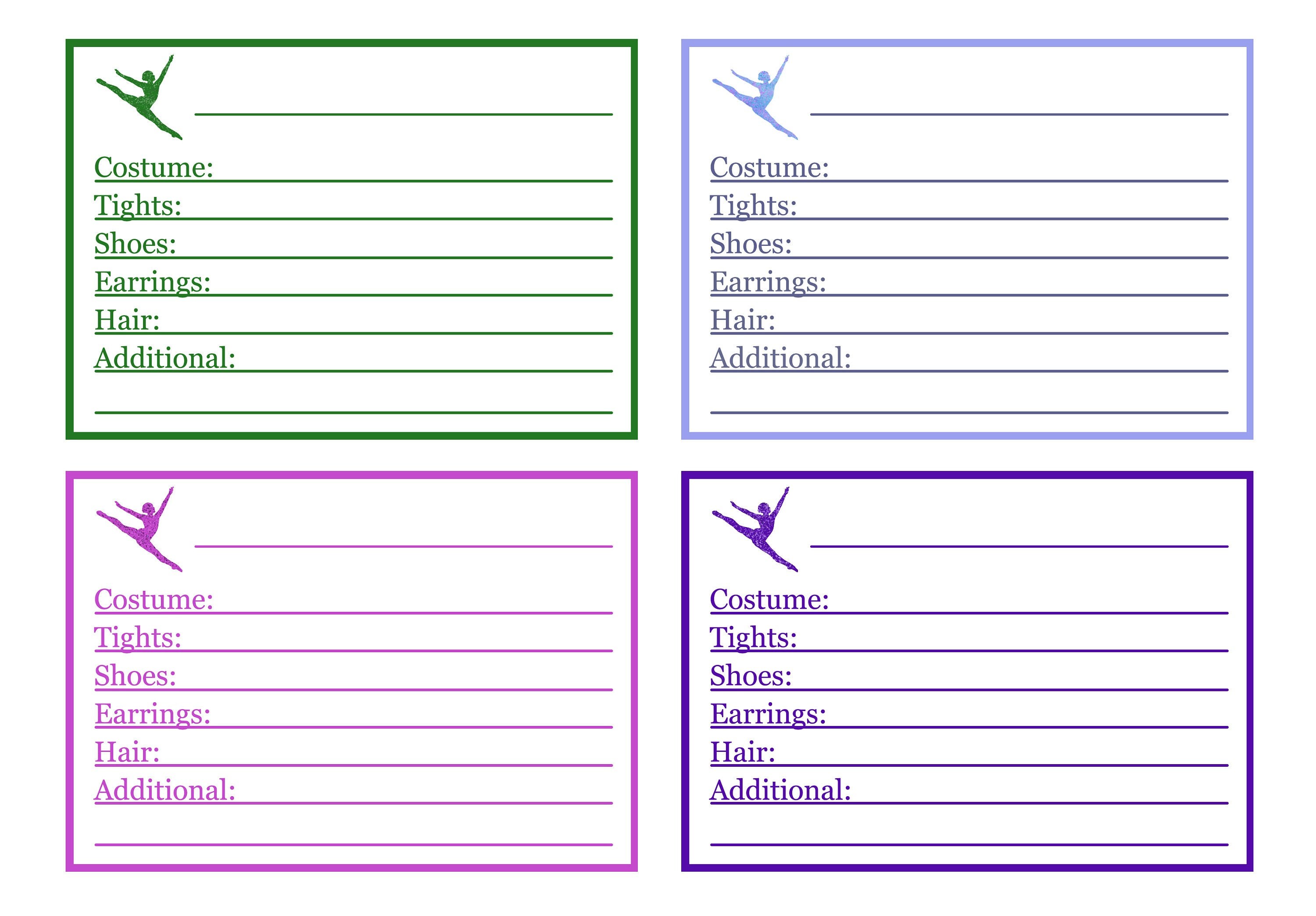 8 Colors Dance Competition Costume Cards & Results Sheet Download - Etsy