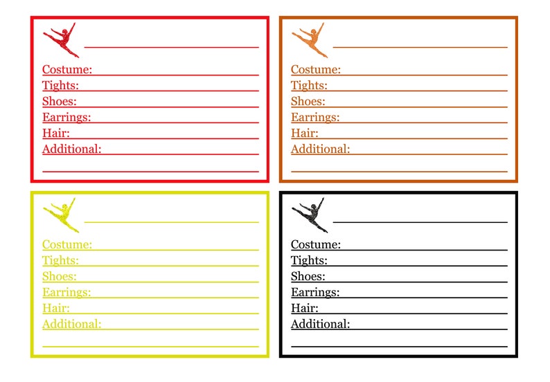 8 Colors Dance Competition Costume Cards & Results Sheet Download - Etsy