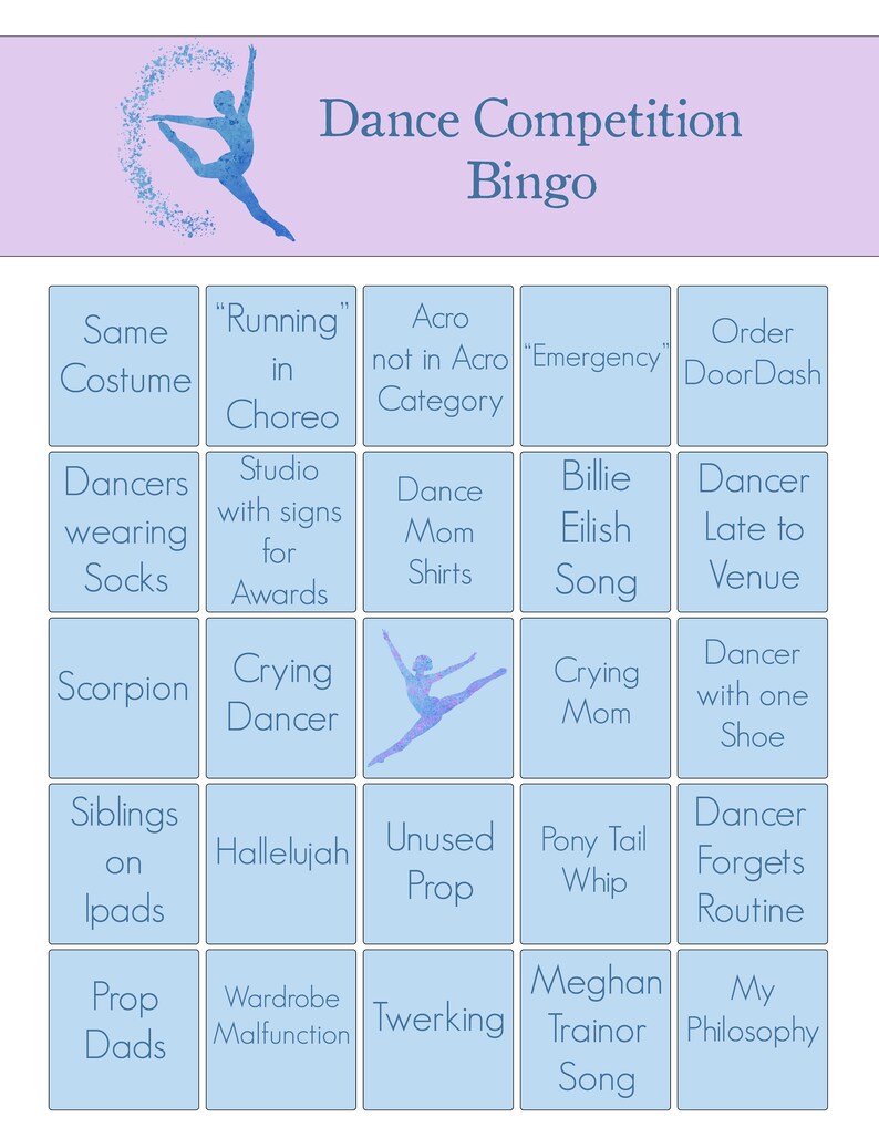 Printable Dance Competition Bingo Cards - 22 Variations! - Etsy
