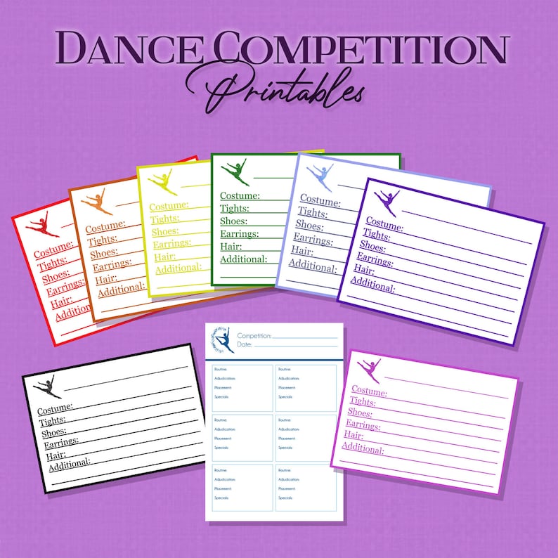 8 Colors Dance Competition Costume Cards & Results Sheet Download - Etsy