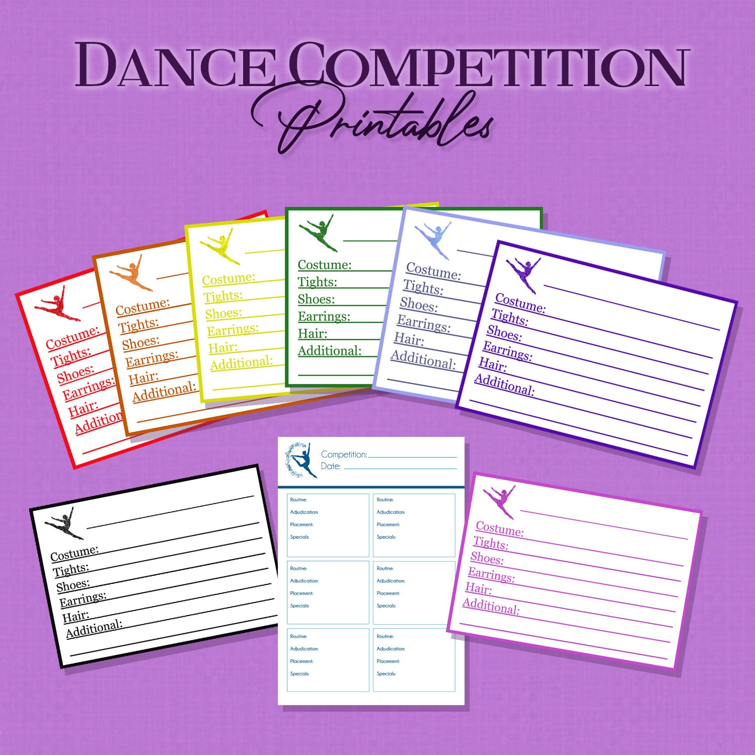 8 Colors Dance Competition Costume Cards & Results Sheet Download - Etsy