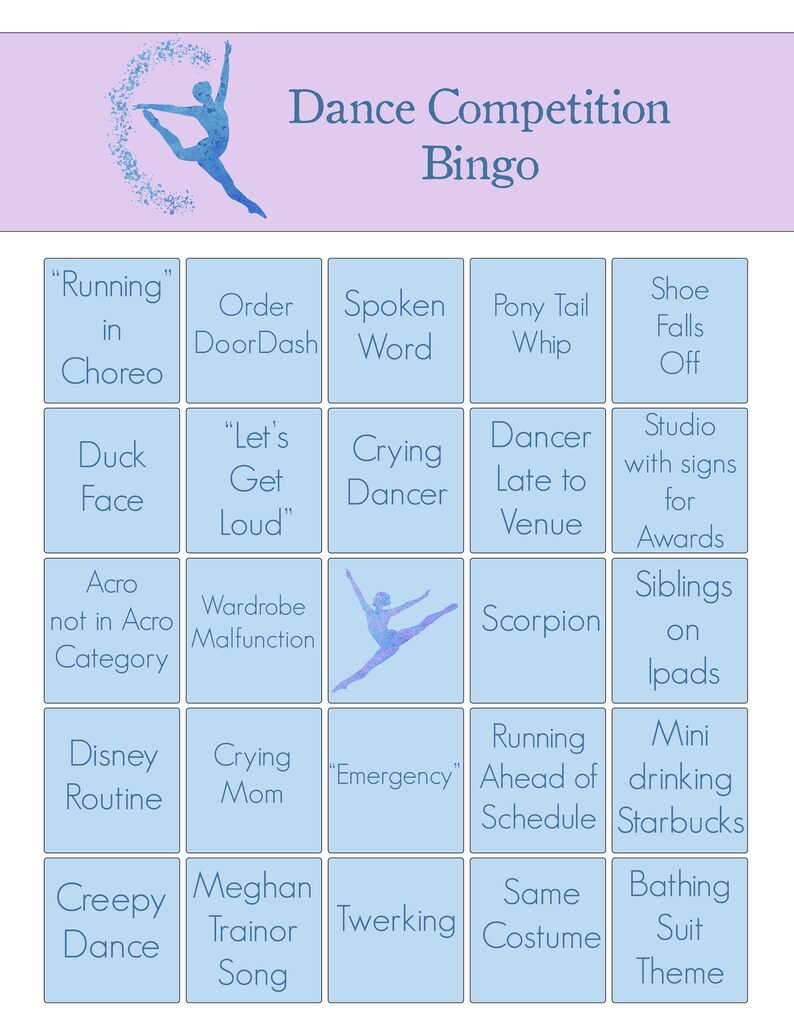 Printable Dance Competition Bingo Cards - 22 Variations! - Etsy