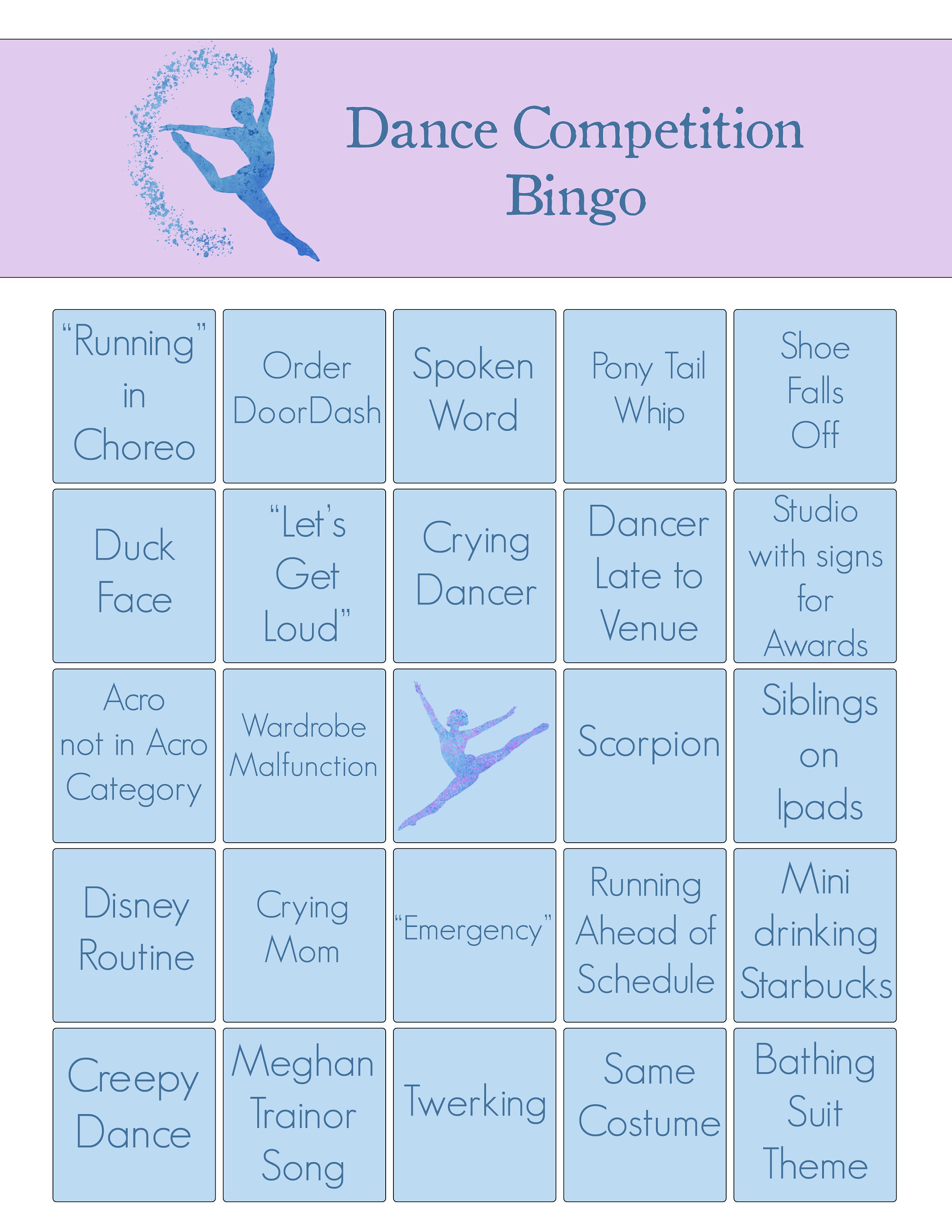 Printable Dance Competition Bingo Cards 22 Variations - Etsy