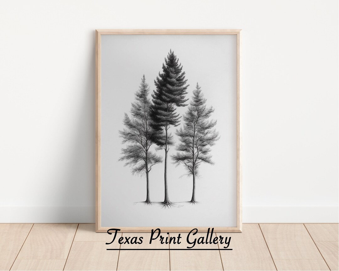 Minimalistic Forest Trees, Pencil Tree Drawing, Vintage Tree Wall Art ...