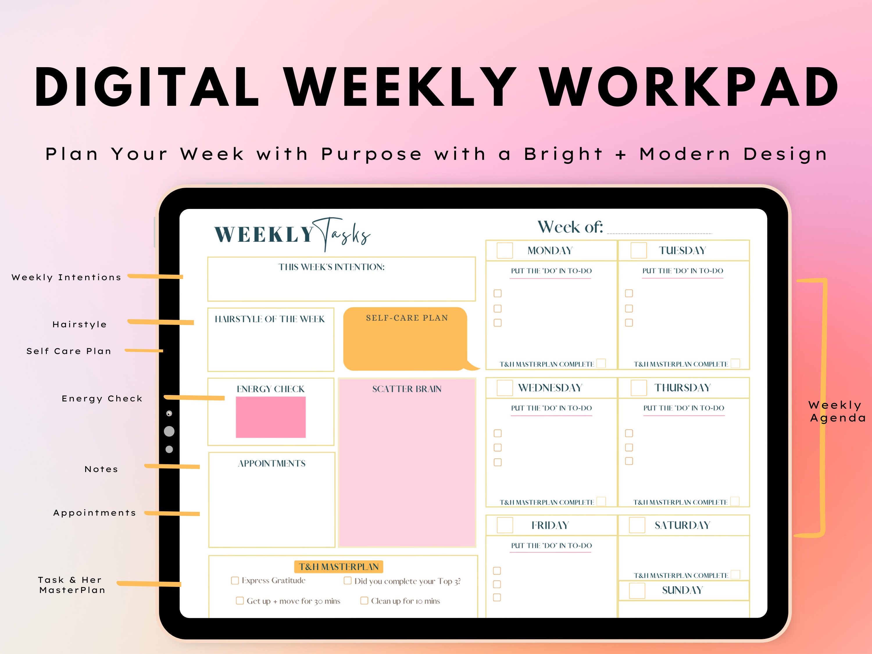 Digital Weekly Workpad| Goodnotes Planner| iPad Planner - Etsy