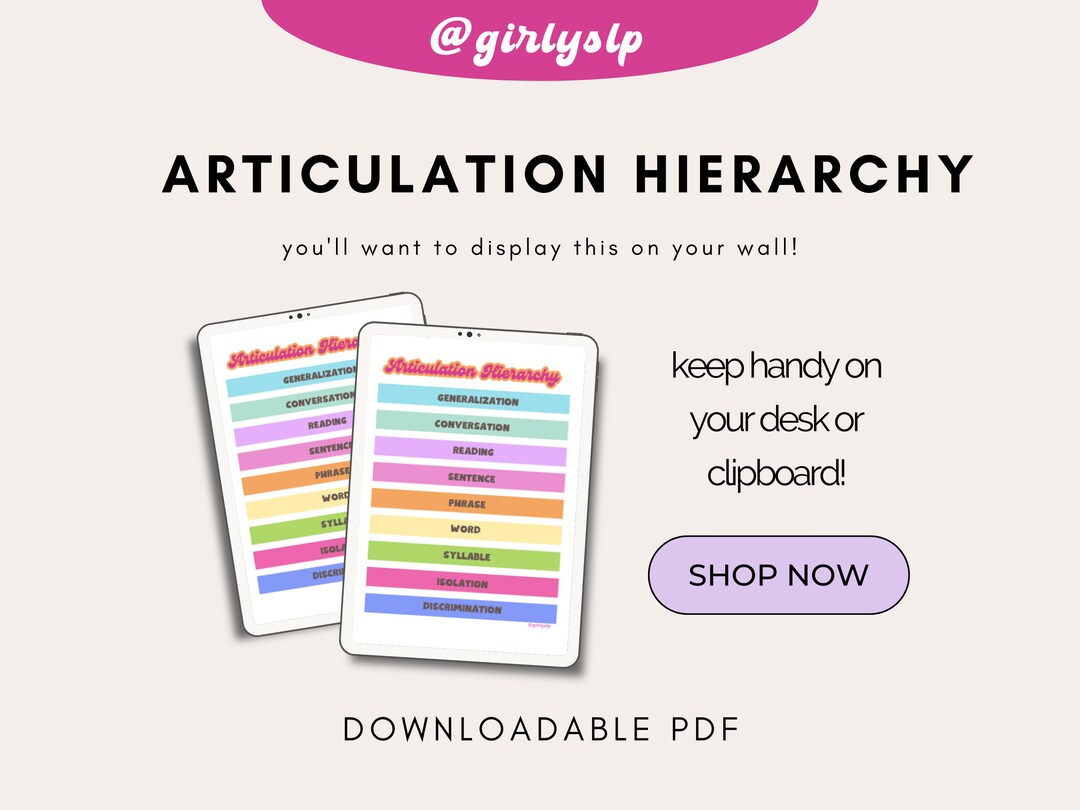 Articulation Hierarchy SLP Speech Therapy SLP Guide SLP Quick Reference ...