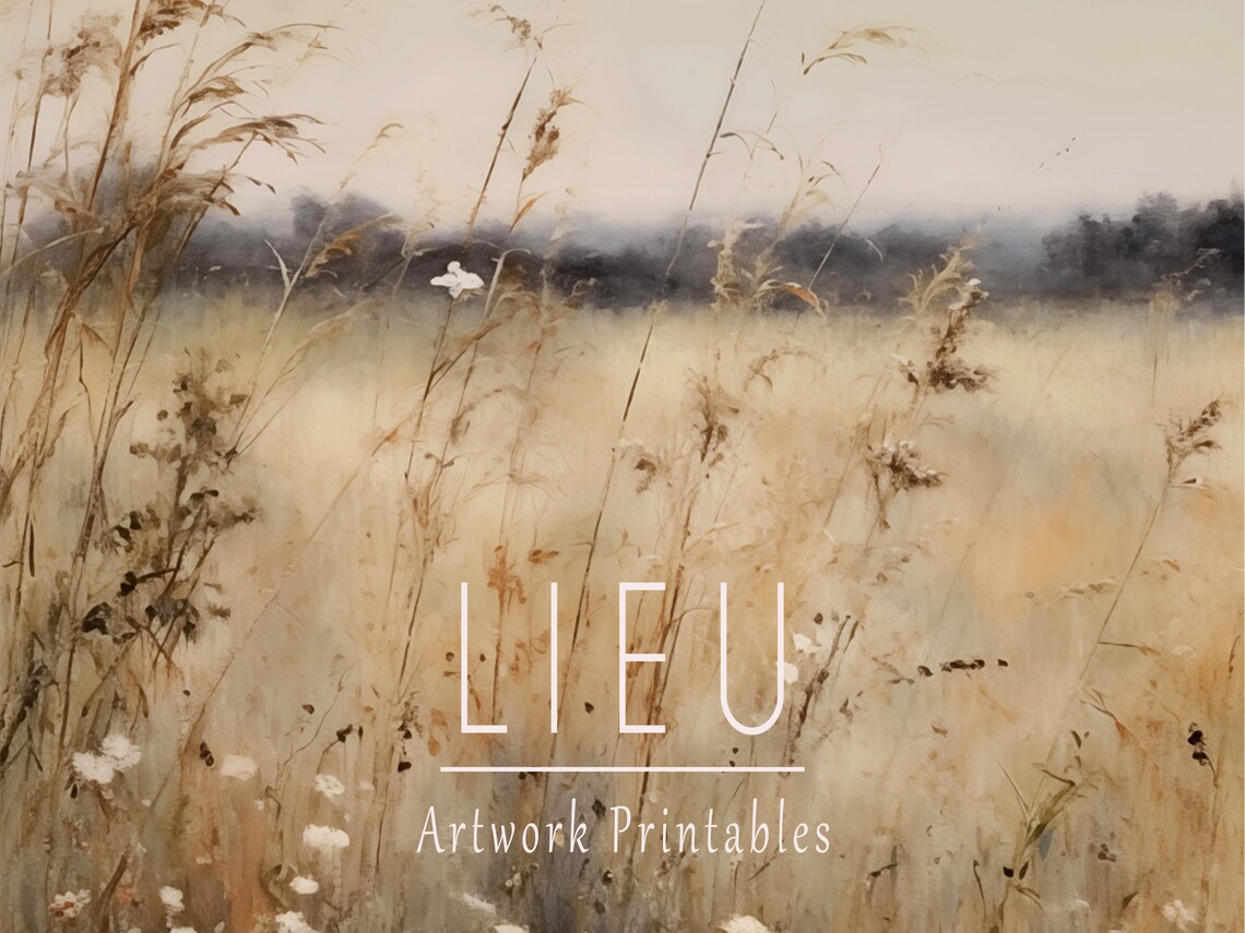 Wildflower Field Grass Landscape, Rustic Oil Painting, Wall Art Print Portrait, Flower Meadow ...