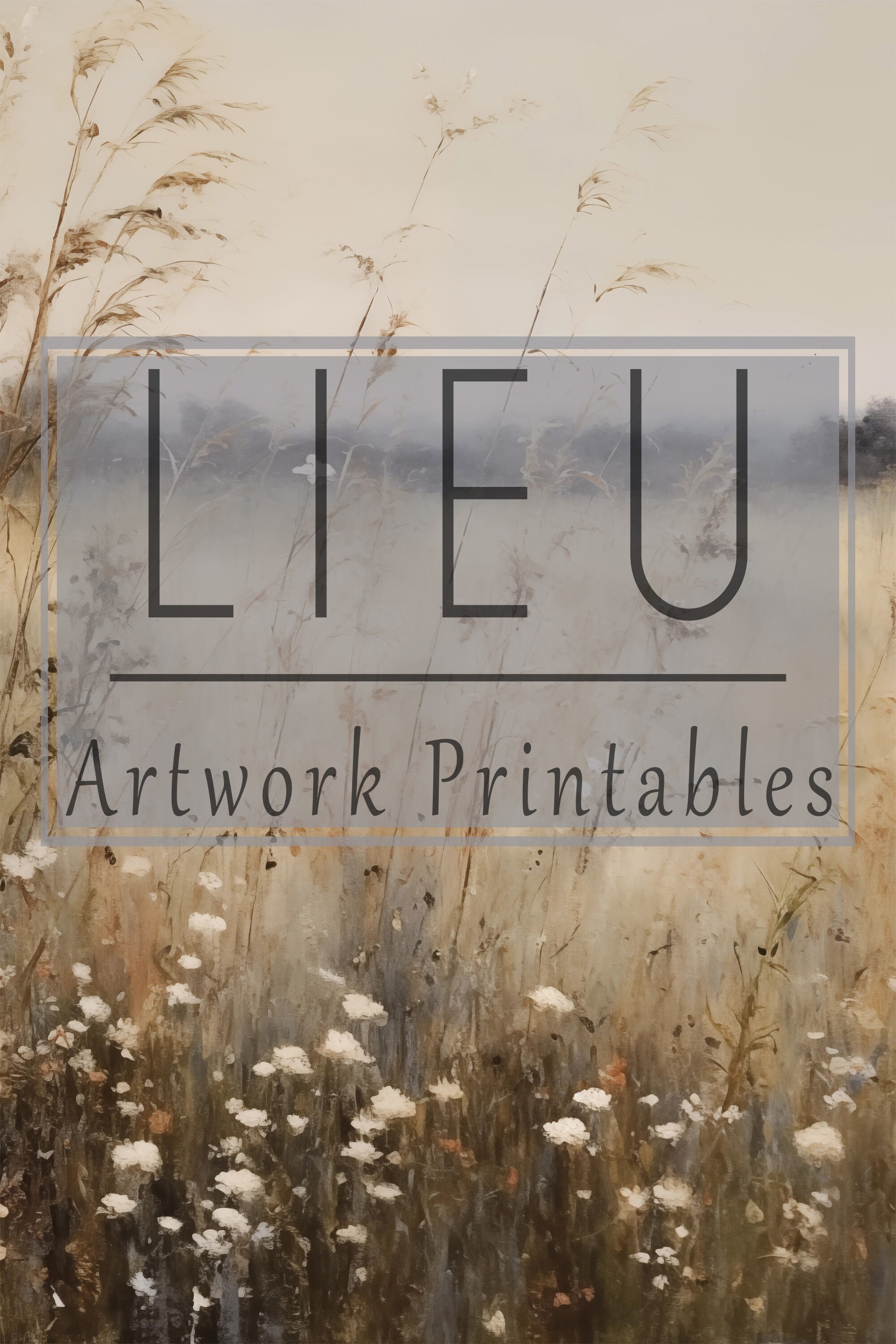 Wildflower Field Grass Landscape, Rustic Oil Painting, Wall Art Print ...