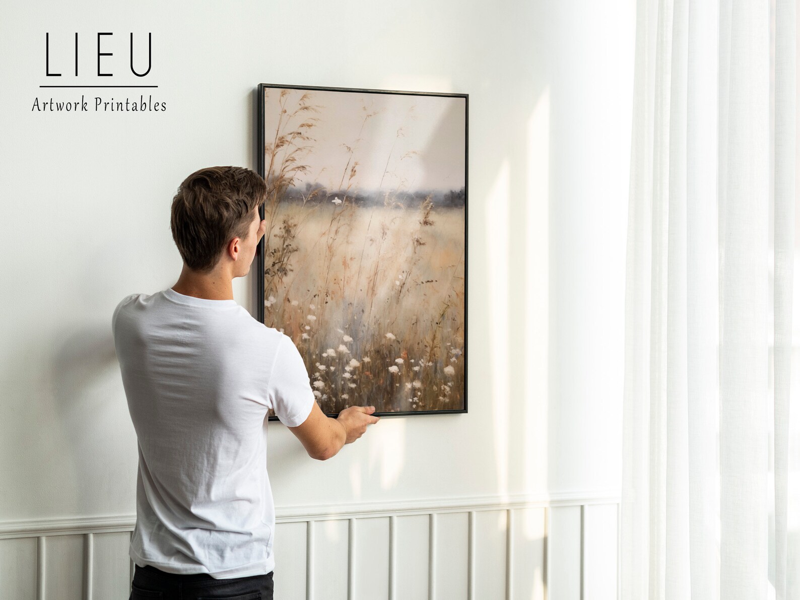 Wildflower Field Grass Landscape, Rustic Oil Painting, Wall Art Print Portrait, Flower Meadow ...