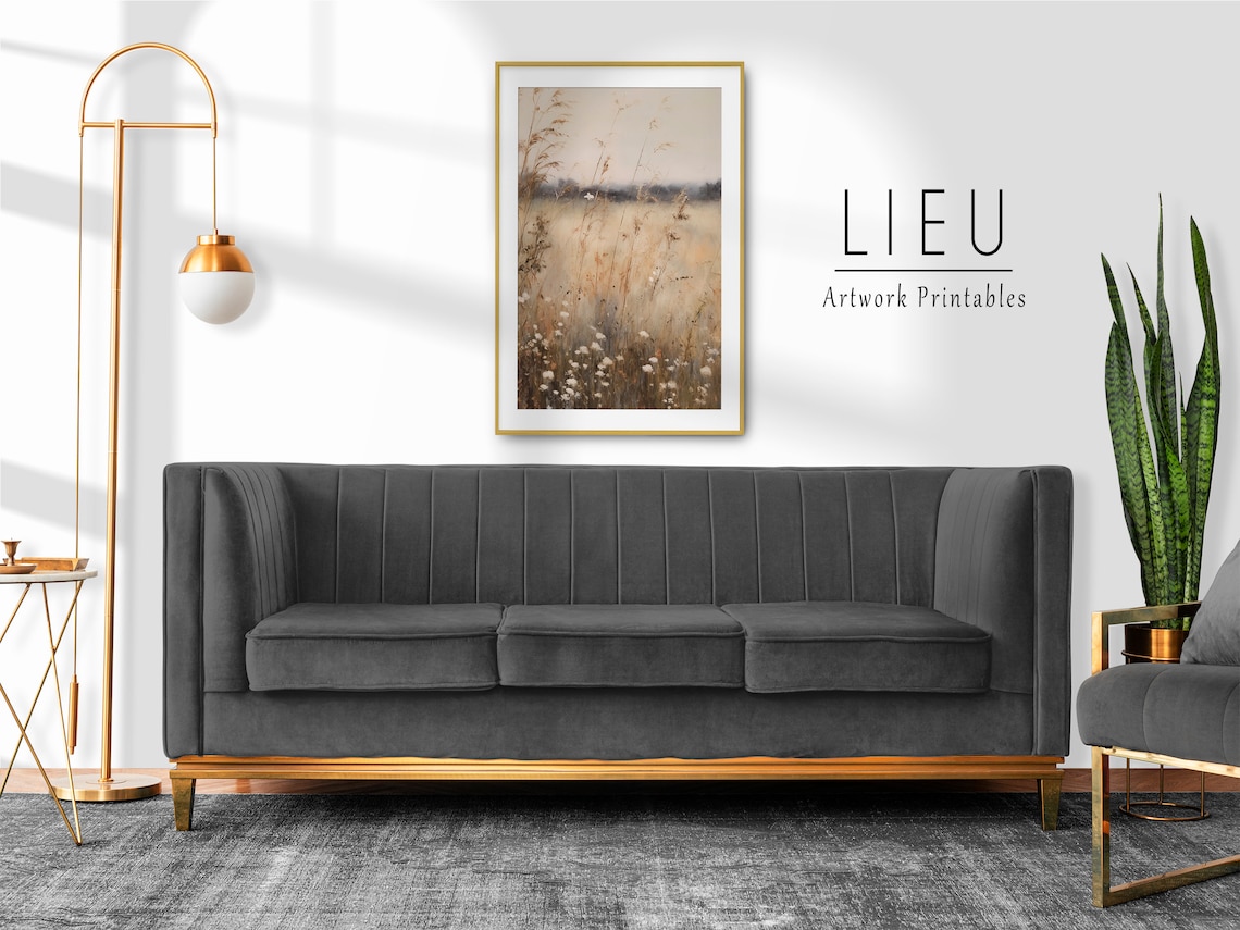 Wildflower Field Grass Landscape, Rustic Oil Painting, Wall Art Print Portrait, Flower Meadow ...