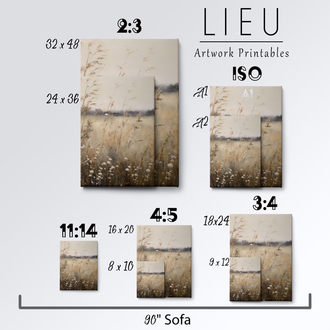 Wildflower Field Grass Landscape, Rustic Oil Painting, Wall Art Print Portrait, Flower Meadow ...