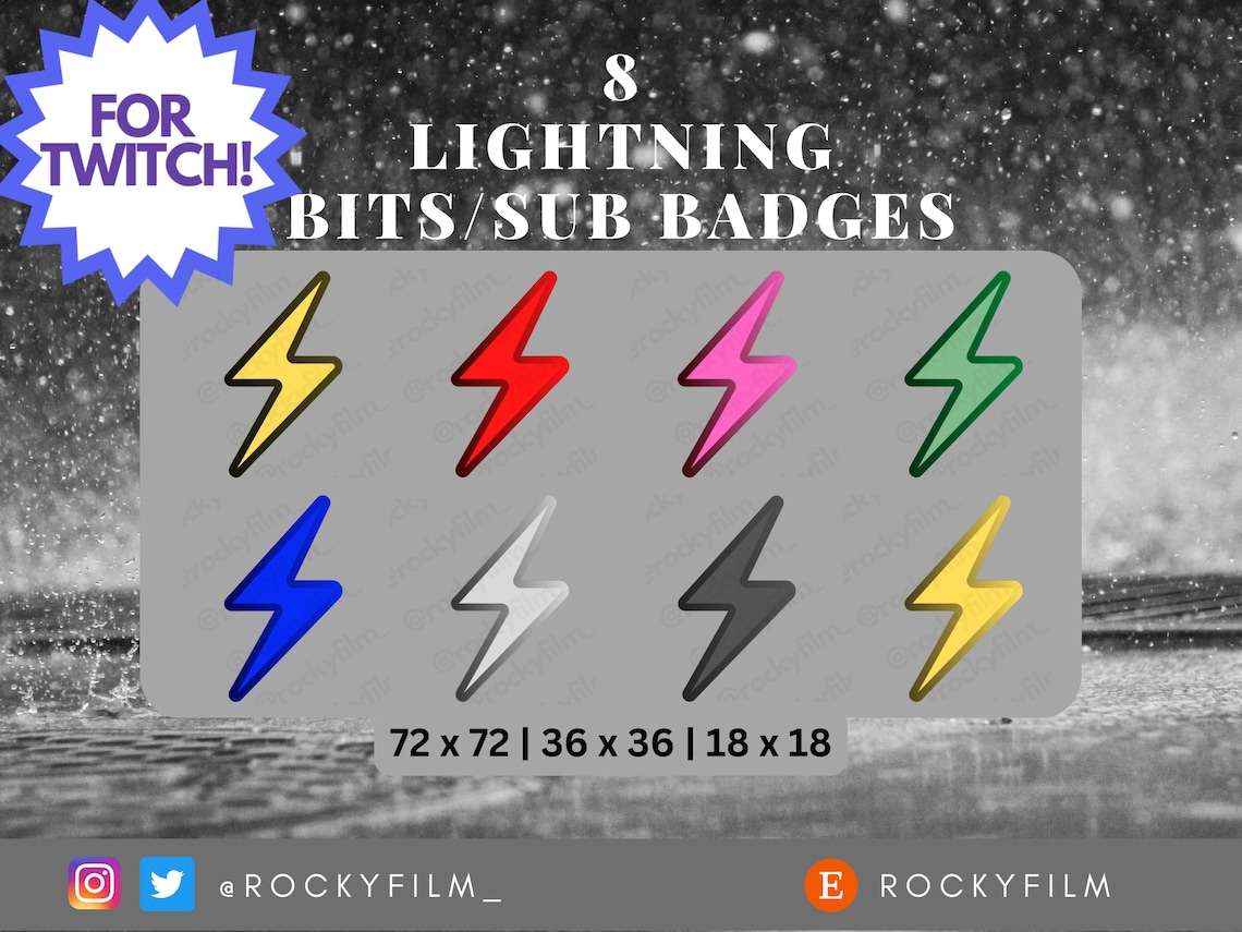 8 Lightning Twitch Bits/sub Badge Celestial Colorful Lightning Badges ...