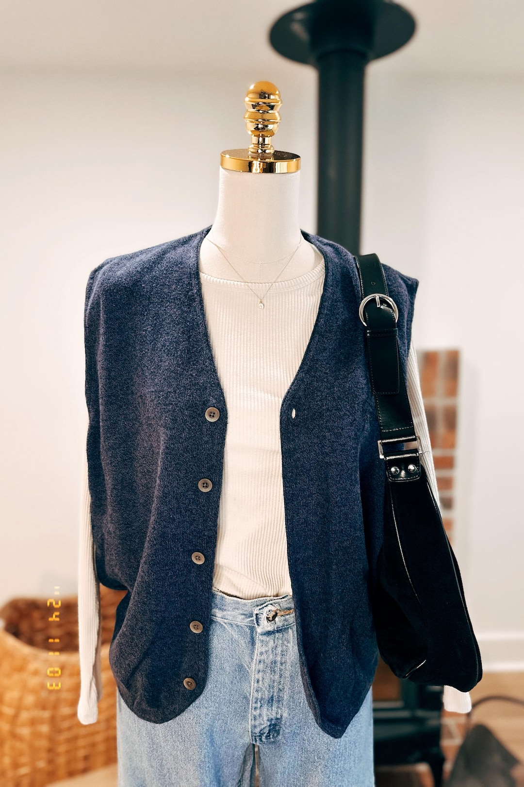 Womens Vintage 90s Clothing Y2k 100% Cotton Navy Sweater Vest Button up ...