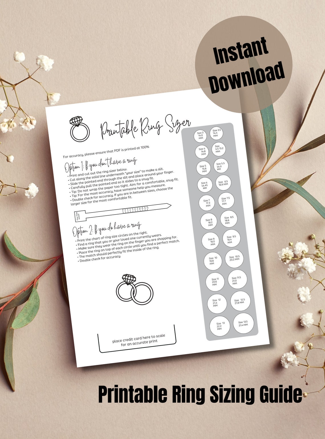 Find My Ring Size Guide Instant Download Sizing Tool Printable Ring ...