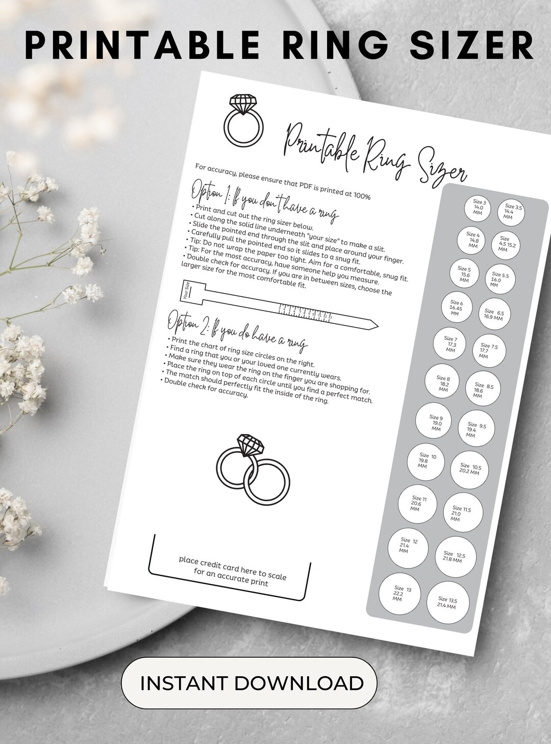 Printable Ring Sizer Reusable Ring Chart US Ring Sizer Measure Ring ...