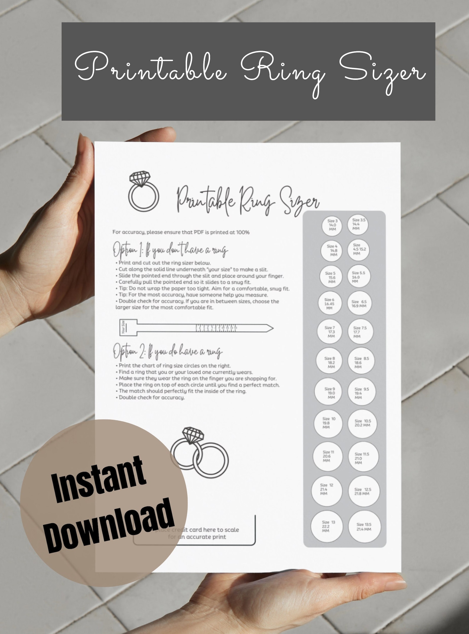 Find My Ring Size Guide Instant Download Sizing Tool Printable Ring ...