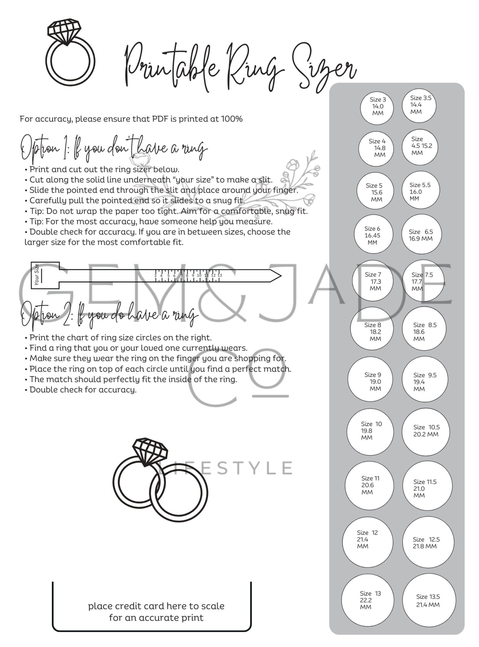 Printable Ring Sizer Ring Size Chart Measure Ring Size Sizing Guide ...