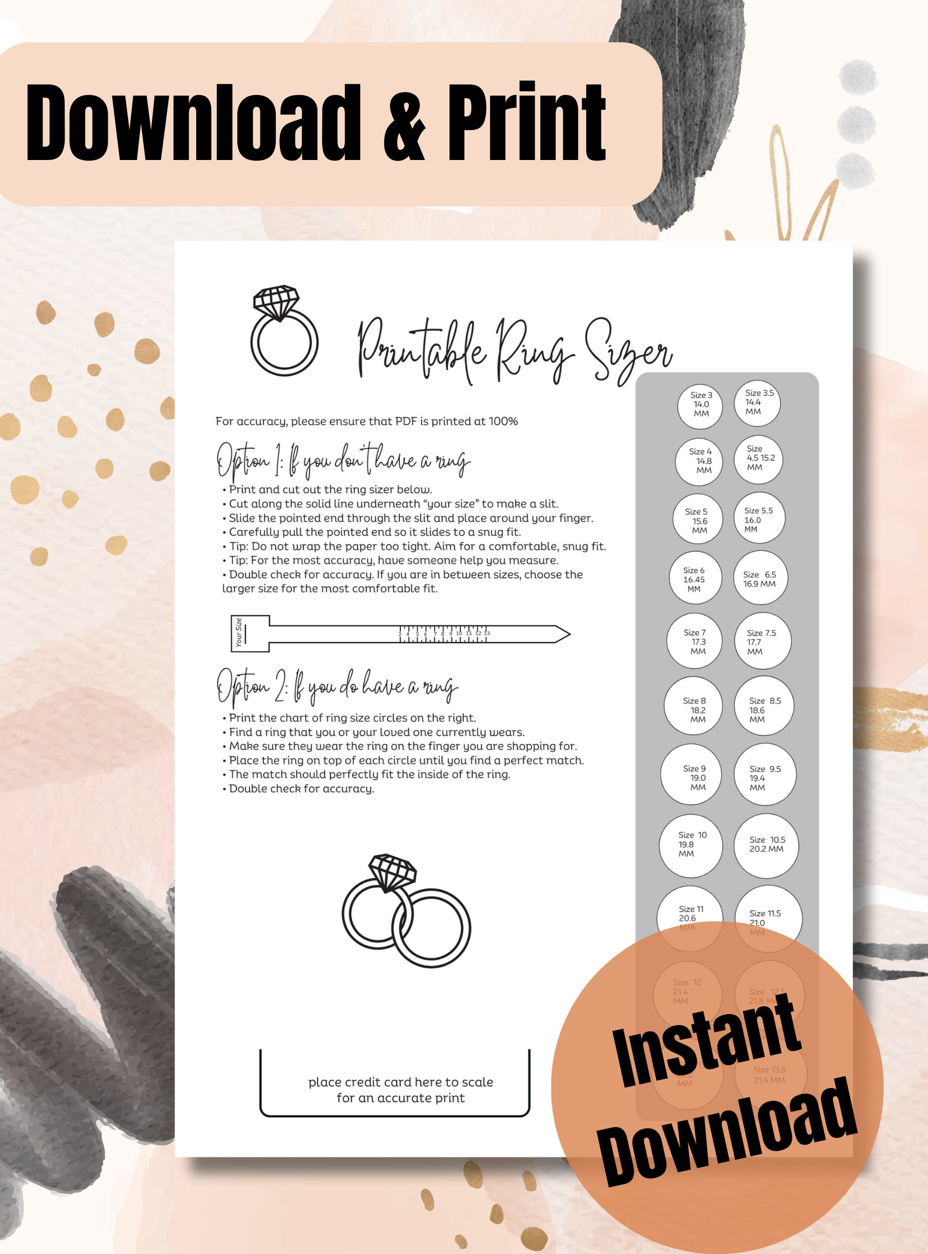 Find My Ring Size Guide Instant Download Sizing Tool Printable Ring ...