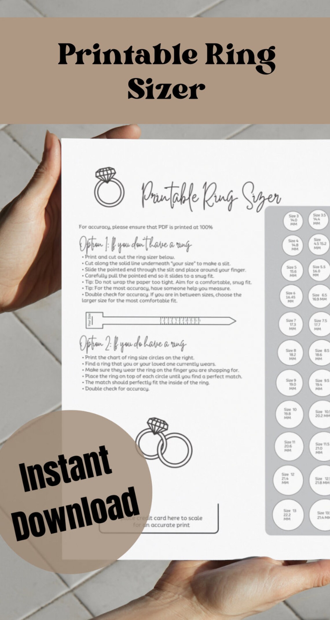 Find My Ring Size Guide Instant Download Sizing Tool Printable Ring ...