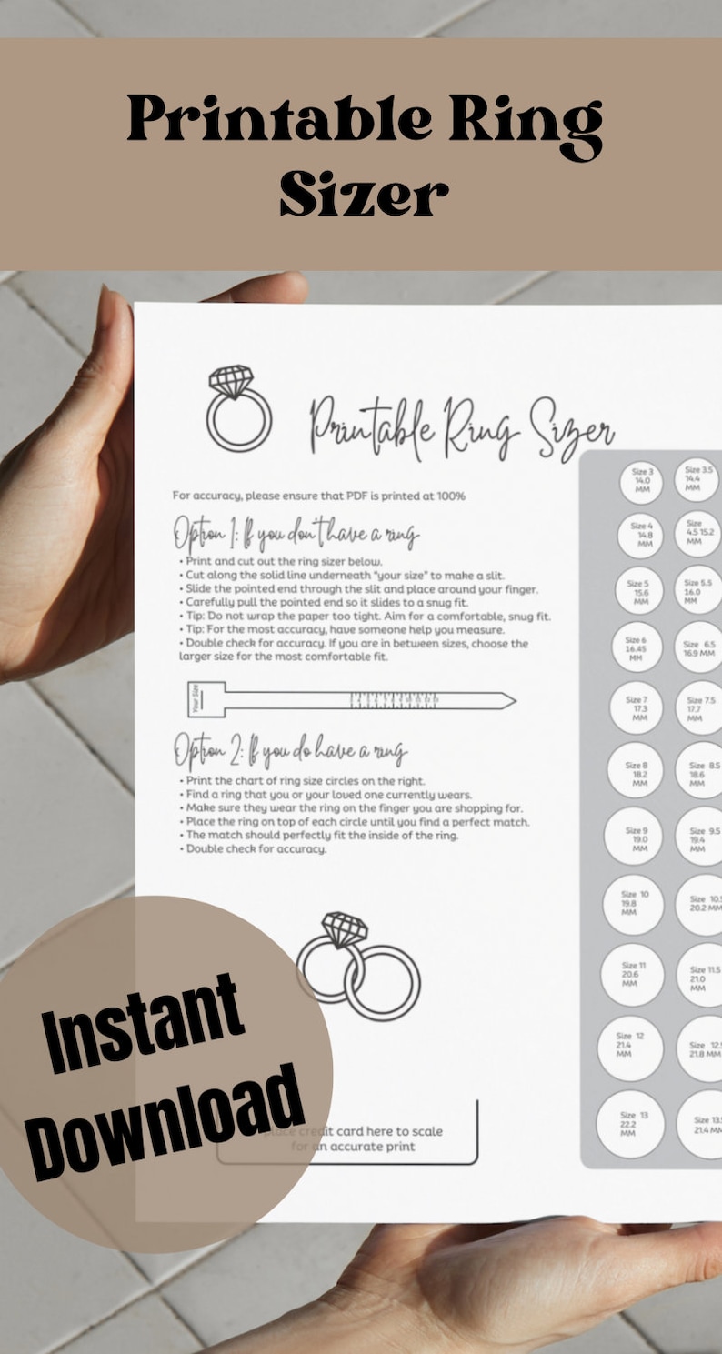 Find My Ring Size Guide Instant Download Sizing Tool Printable Ring ...