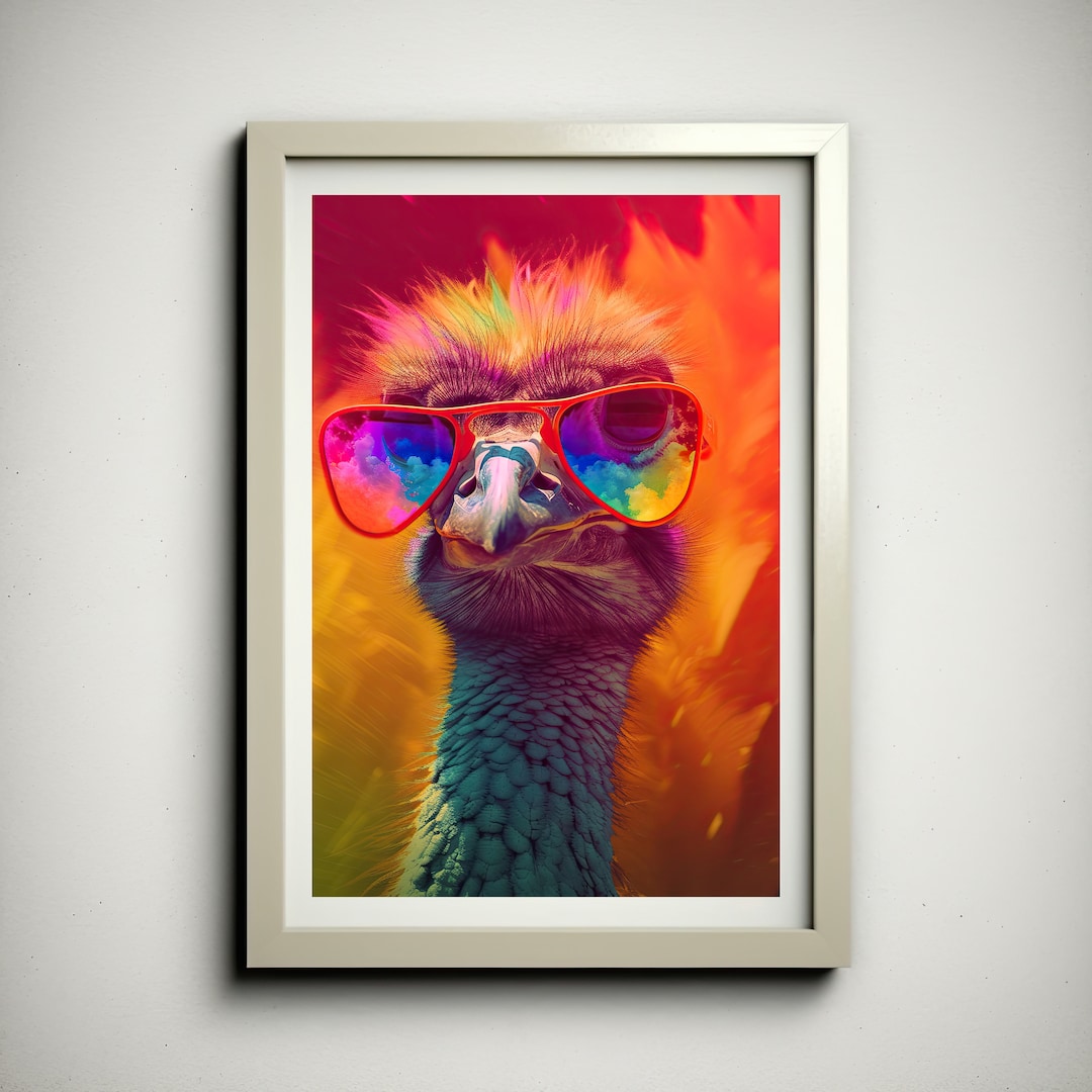 Psychedelic Emu Poster | Colorful Emu With Sunglasses Print | Cool Emu ...