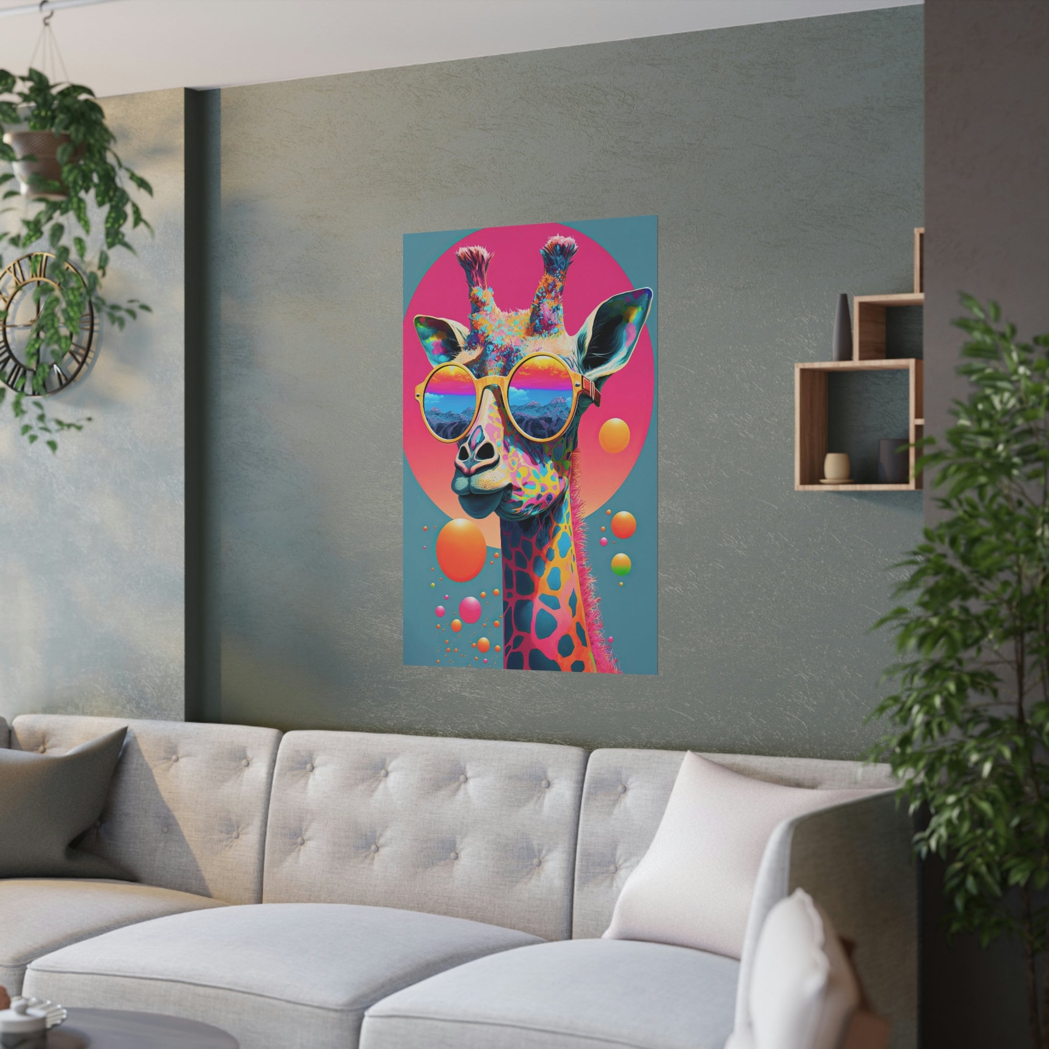 Bright Colorful Giraffe Poster, Giraffe Wearing Sunglasses, Modern Pop ...