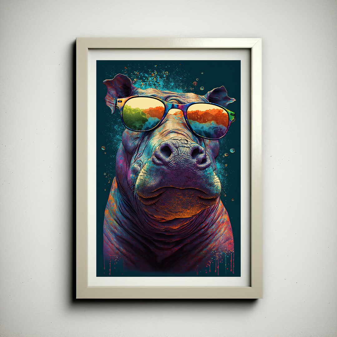 Hip Hippo Poster, Cool Hippopotamus With Sunglasses, Groovy Original ...